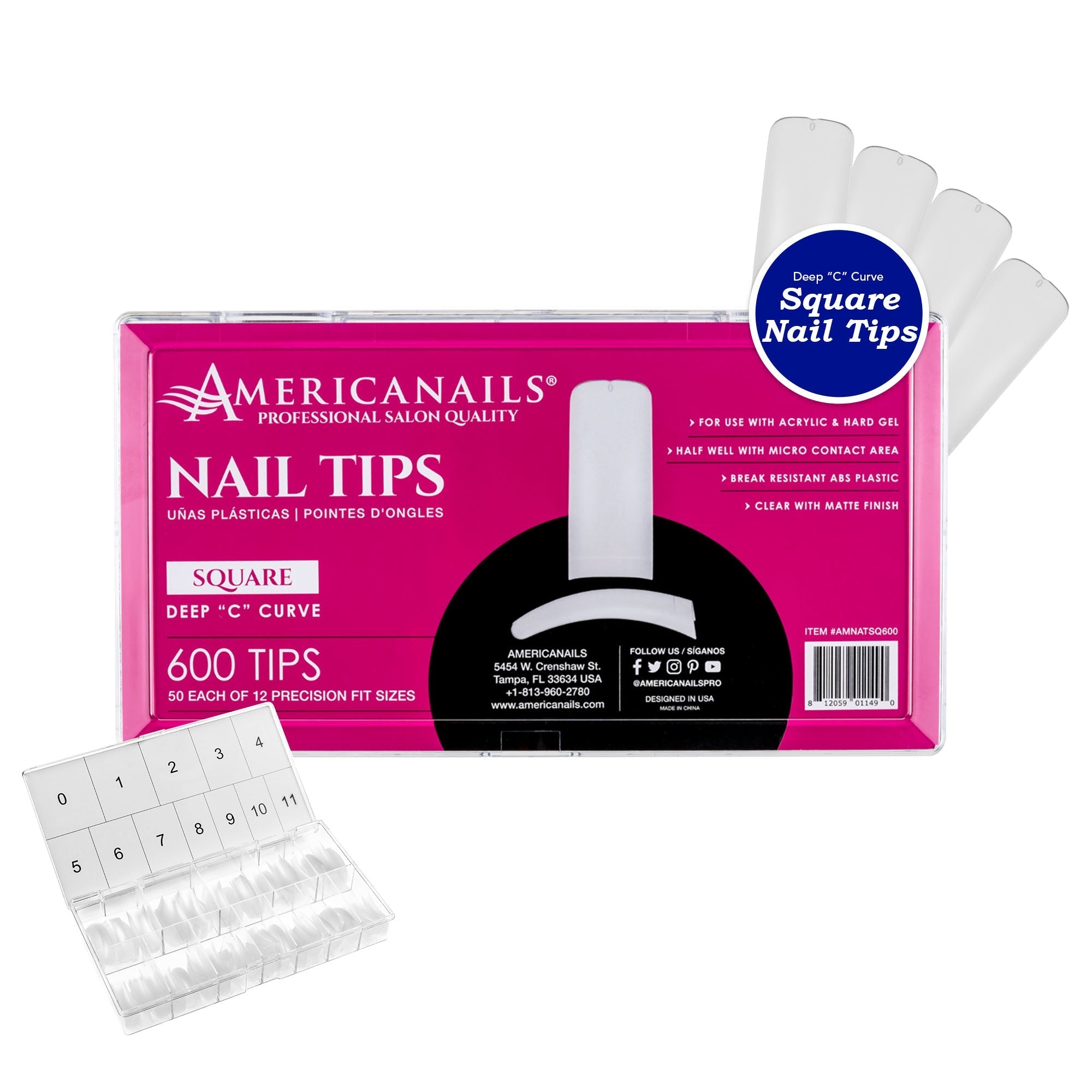 Americanails Nail Tips Square Deep "C" Curve 600ct – Premier Nail Source