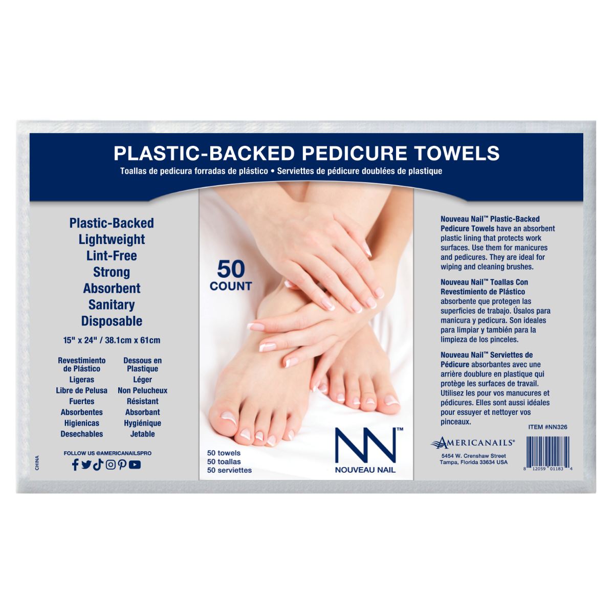 Nouveau Nail Plastic-Backed Pedicure Towels 50ct – Premier Nail Source